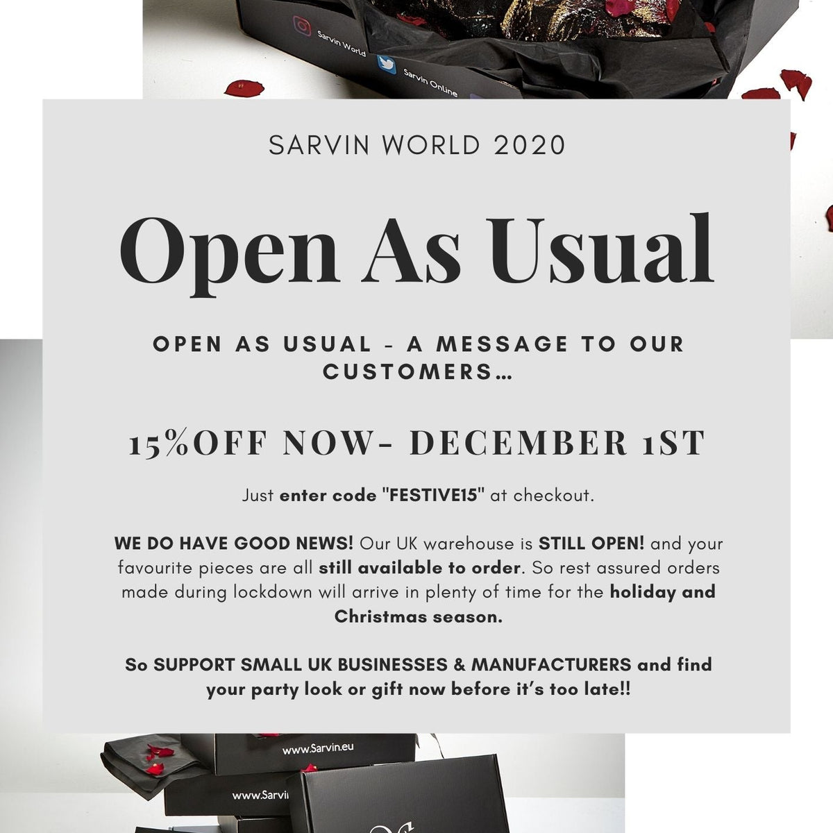 OPEN AS USUAL - A message to our customers… – Sarvin