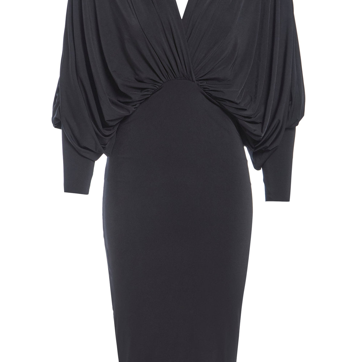 Lea Black Batwing Sleeve Midi Dress – V-Neck & V-Back Style By Sarvin