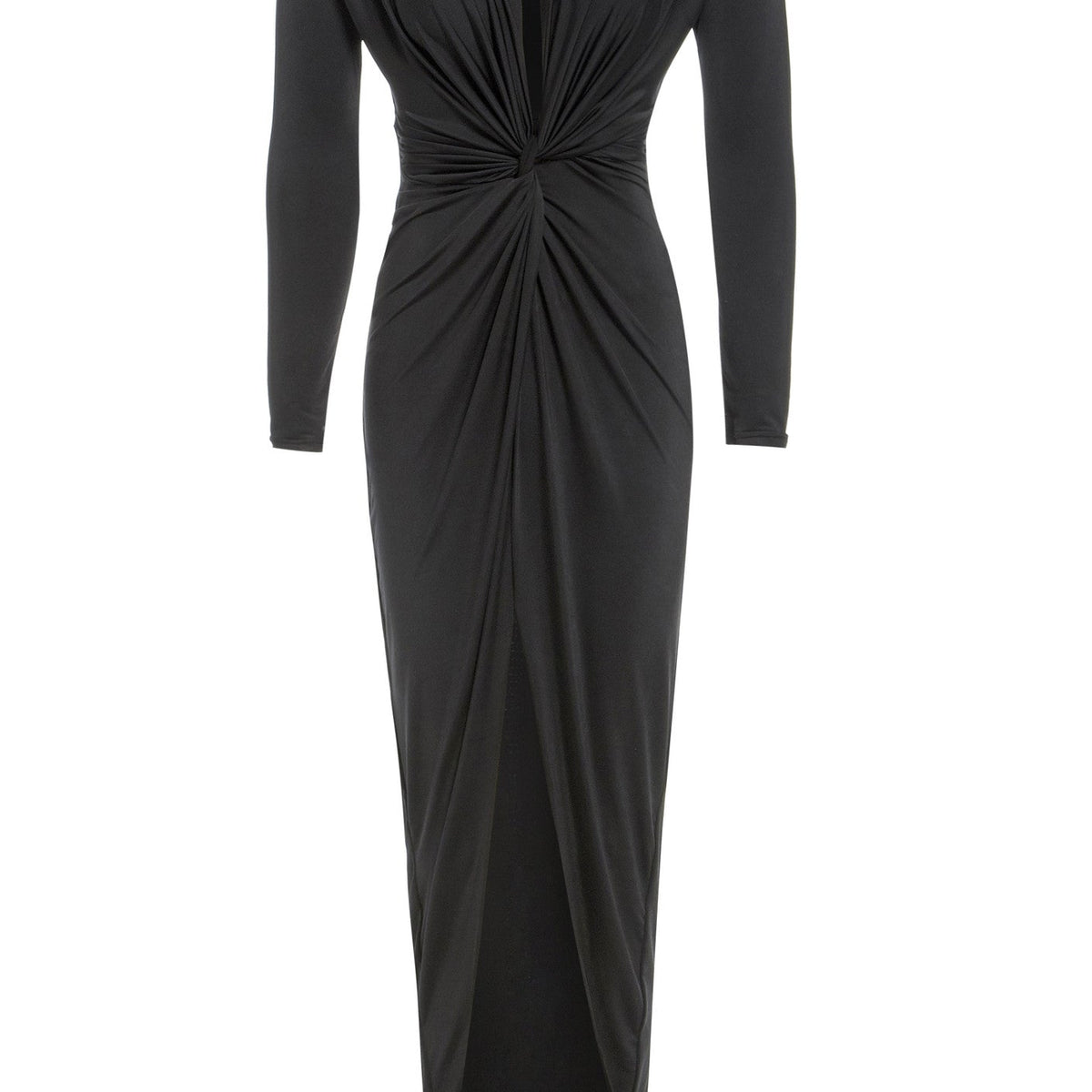 Bianca Black Knot Front Midi Dress – Plunging Neckline & Slit By Sarvin